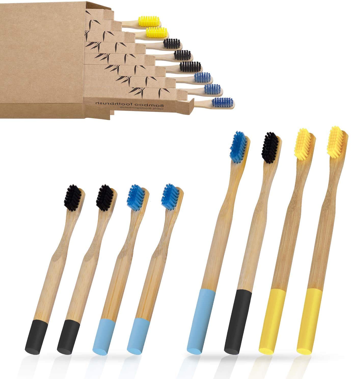 N+A Child Grown ups Bamboo Toothbrushes Set BPA Free Soft Bristles, Natural Biodegradable Bamboo Toothbrushes (8 Pack)