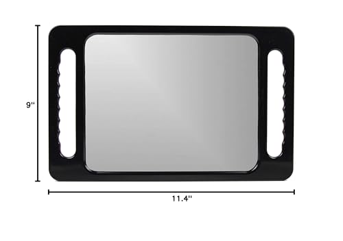 Large Hand Mirror with Double Handle - Rectangular Hand Held Mirror with Handle - Hair Salon Equipment Hairstylist and Barber Accessories (Black)