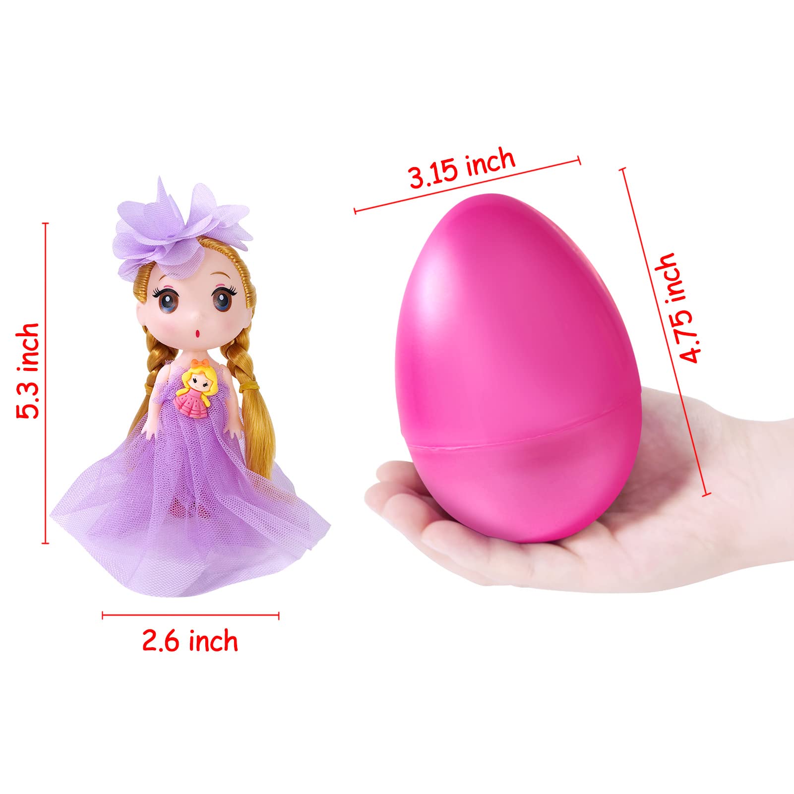 Easter Eggs Basket Stuffers with Fashion Beauty Doll, 6 PCS Jumbo Surprise Eggs for Girls Toddler Kids Gift Easter Basket Stuffers Fillers