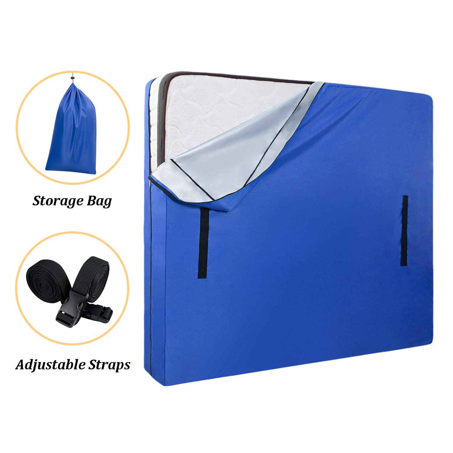 King Mattress Bag for Moving Storage Protector, Waterproof Reusable Mattress Cover with Heavy Duty 8 Handles Water Resistant Zipper Closure and 2 Adjustable Straps, Blue