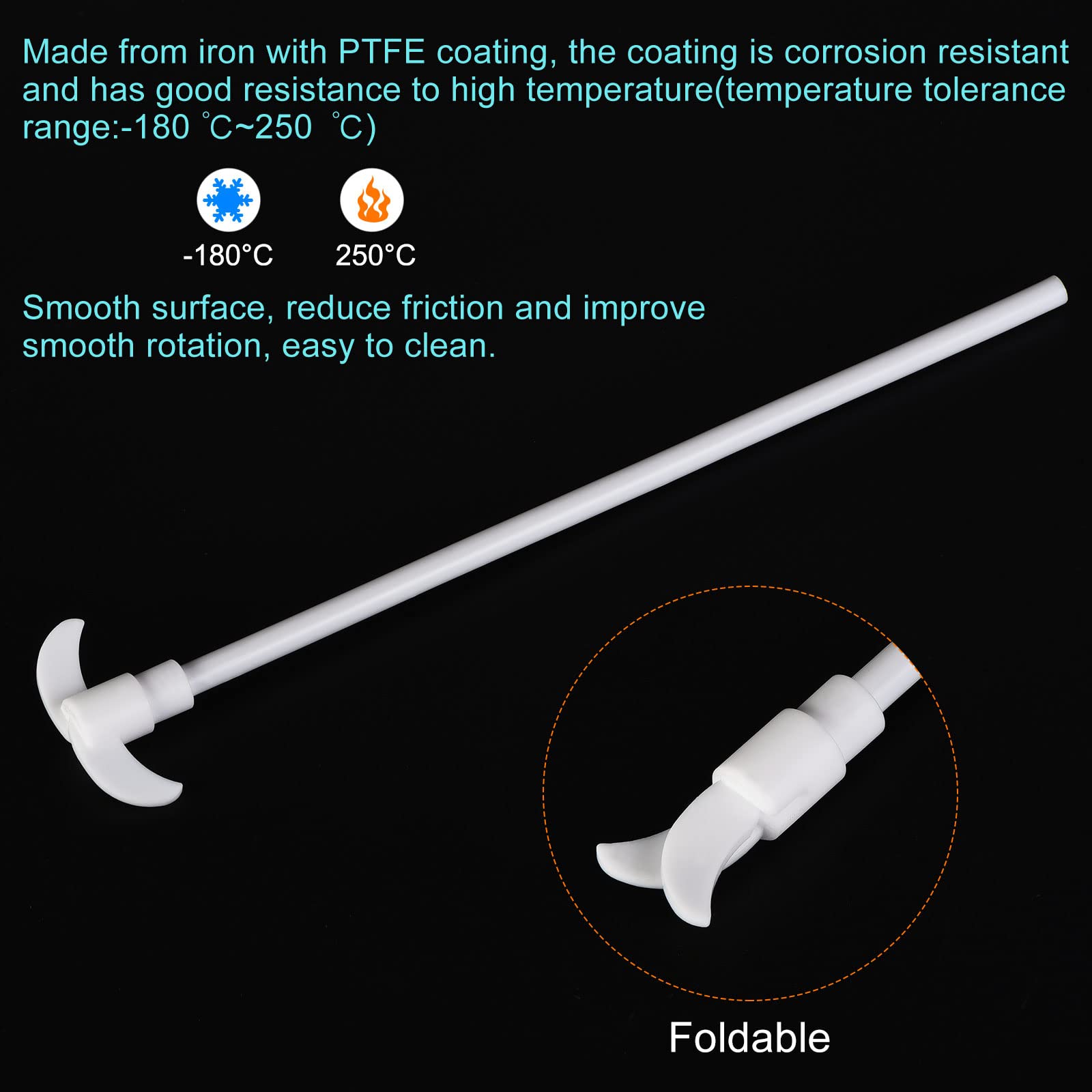 MECCANIXITY PTFE Electric Stirring Rod 250x47mm Overhead Stirrer Mixer Shaft with Foldable Paddle for Lab 2Pcs