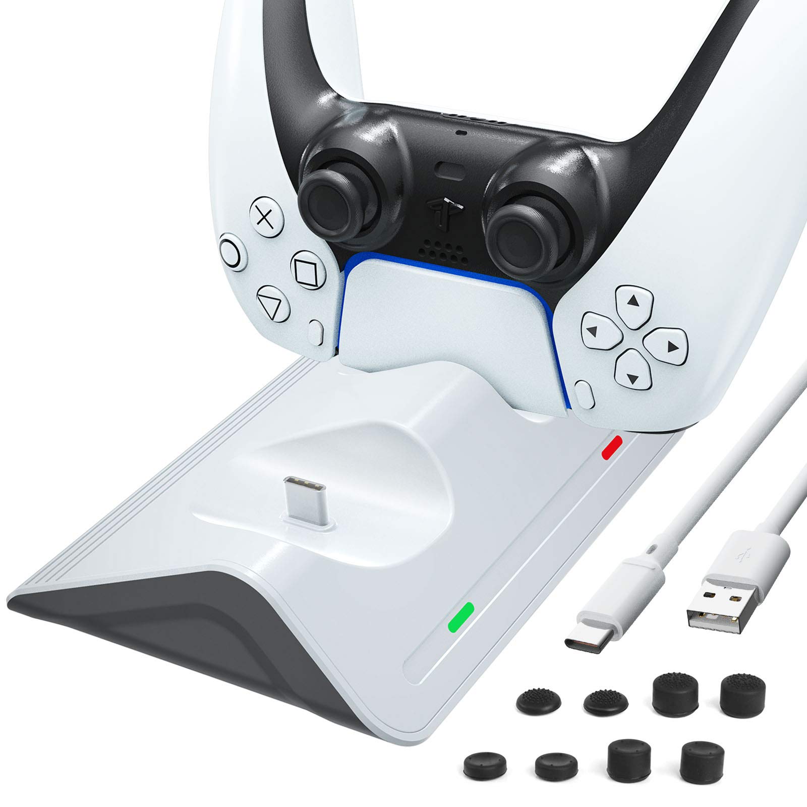 PS5 Charging Station with Thumb Grip Kit, FUMONCHY Charger Station for Playstation 5 DualSense Controllers, PS5 DualSense Controller Accessories with LED Indicator