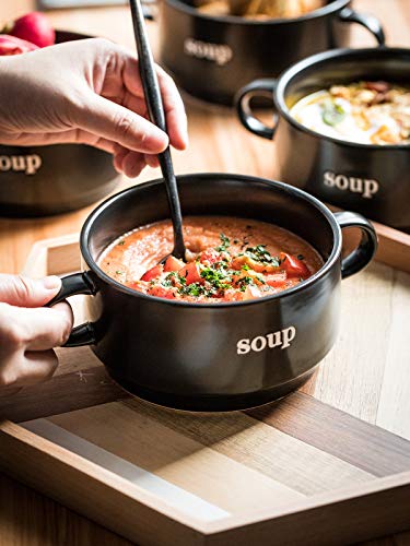 LAUCHUH 27 Ounces Soup Bowls with Handles, French Onion Soup Bowls, Oven Safe Soup Bowls Serving Bowls for Entertaining, Party Stackable, Black
