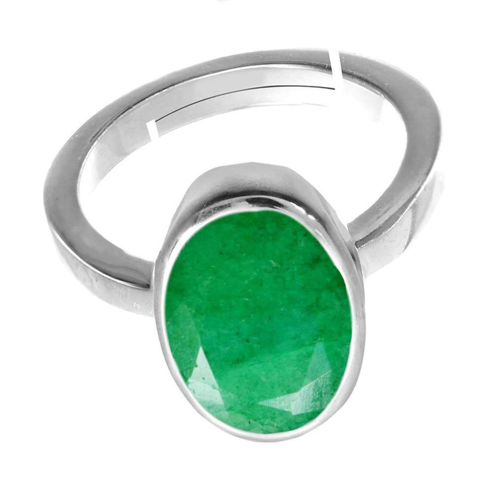 55Carat Emerald Gemstone Silver Plated Adjustable Rings Lab Certified Natural Panna Rashi Ratan Size-8 to 13