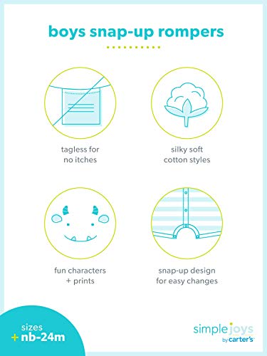 Simple Joys by Carter's Baby Boys 3-Pack Snap-up Rompers, Navy Stripe/Red Construction/White Alligator, 6-9 Months
