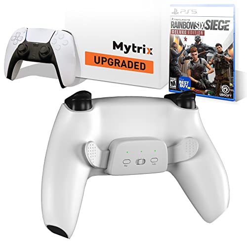 Mytrix Customized Controller with 2 Remappable Paddles for PlayStation 5 (PS5), Programmable Back Buttons with Fast Turbo Auto-Fire, 3 Setup Saving Slots Onboard Switch - White, with Rainbow 6 Siege