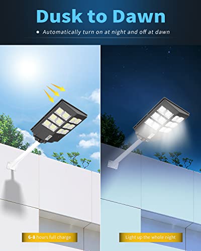 A-ZONE 600W Solar Street Lights Outdoor - 60000LM High Brightness Dusk to Dawn LED Lamp, with Motion Sensor and Remote Control, for Parking Lot, Yard, Garden, Patio, Stadium, Piazza (2 Packs)