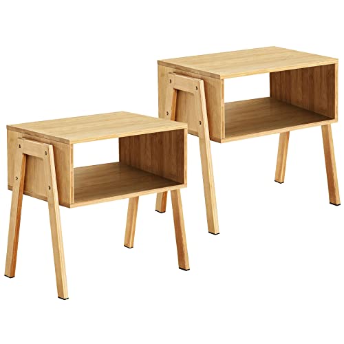 LASUAVY Bamboo Nightstands Set of 2 ā Stackable Side Tables with Open Storage Compartment ā Rustic Wood Bedside Tables for Bedroom, Living Room, Nursery ā Modern and Versatileļ¼Natural