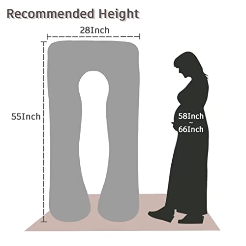 DOWNCOOL Pregnancy Pillow, U Shaped Body Pillow for Pregnancy, 55 Inch Grey Maternity Support with Removable Cover for Sleeping,Support for Back, Hips, Legs, Belly