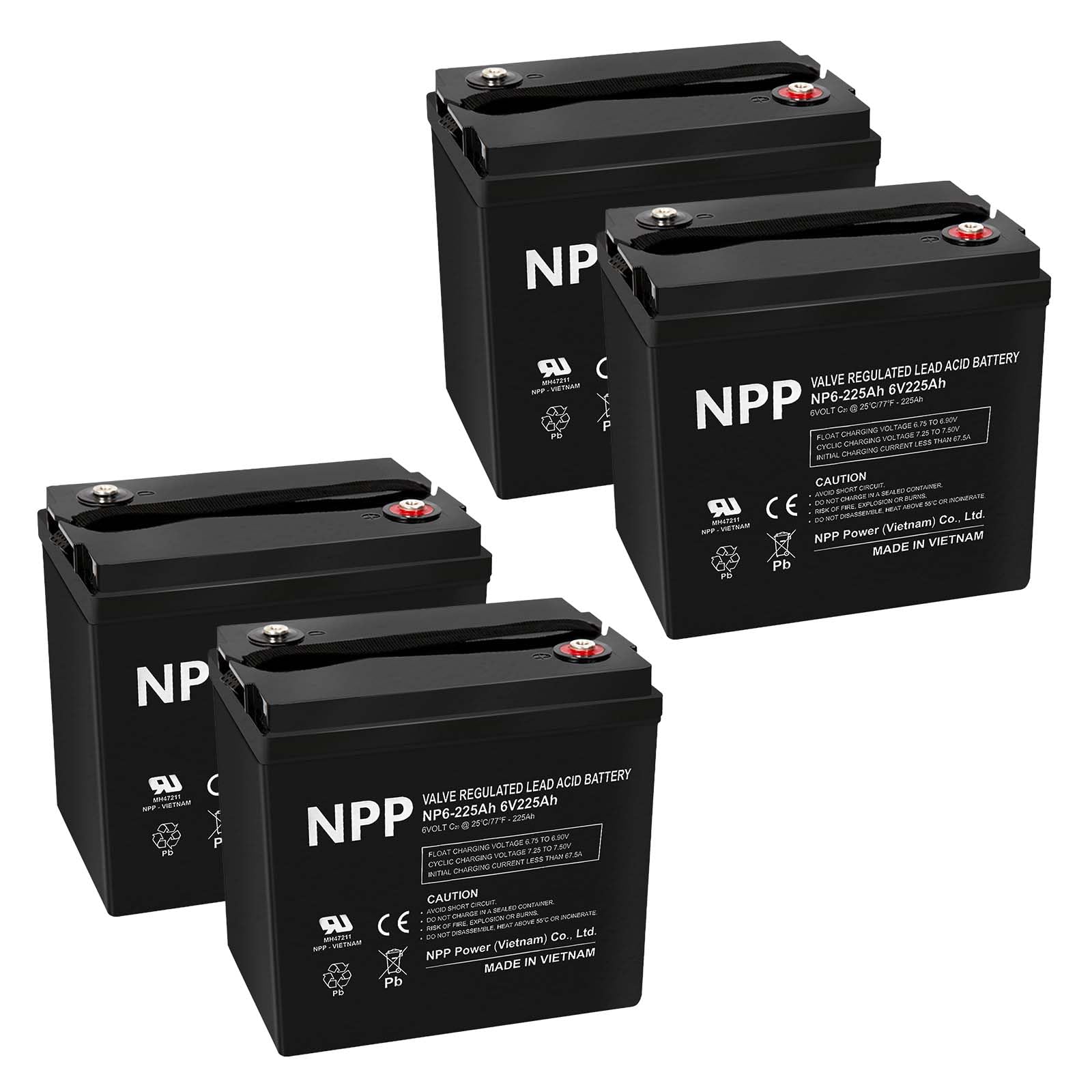 NP6-225Ah (4 Pcs) AGM Rechargeable Battery with T16A Terminal, Replace V6-225 Lead-Acid Battery, for Golf Carts, Pallet Jack, Solar Setup, Trolling Motor, RV, Marine, Wheelchair, Camping