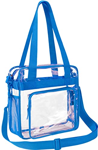 BAGAIL Clear Bag Stadium Approved Tote Bag with Front Pocket and Adjustable Shoulder Strap (Blue)
