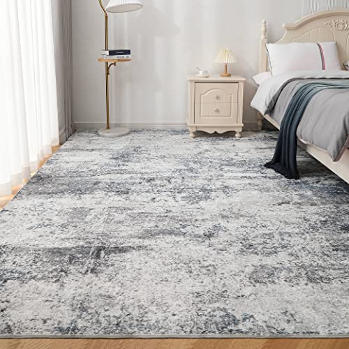 Area Rug Living Room Rugs: 5x7 Indoor Abstract Soft Fluffy Pile Large Carpet with Low Shaggy for Bedroom Dining Room Home Office Decor Under Kitchen Table Washable - Gray/Blue