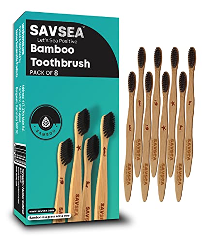 SAVSEA Bamboo Toothbrush with Soft Medium Bristles for Men & Women, (8 Toothbrushes)
