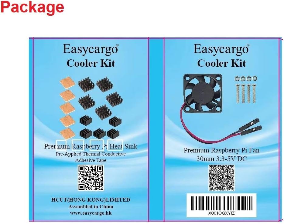 Easycargo 30mm Fan 5V 3.3V DC Quiet Fan for Raspberry Pi 5 4 3B+ 3007 (4-sets)