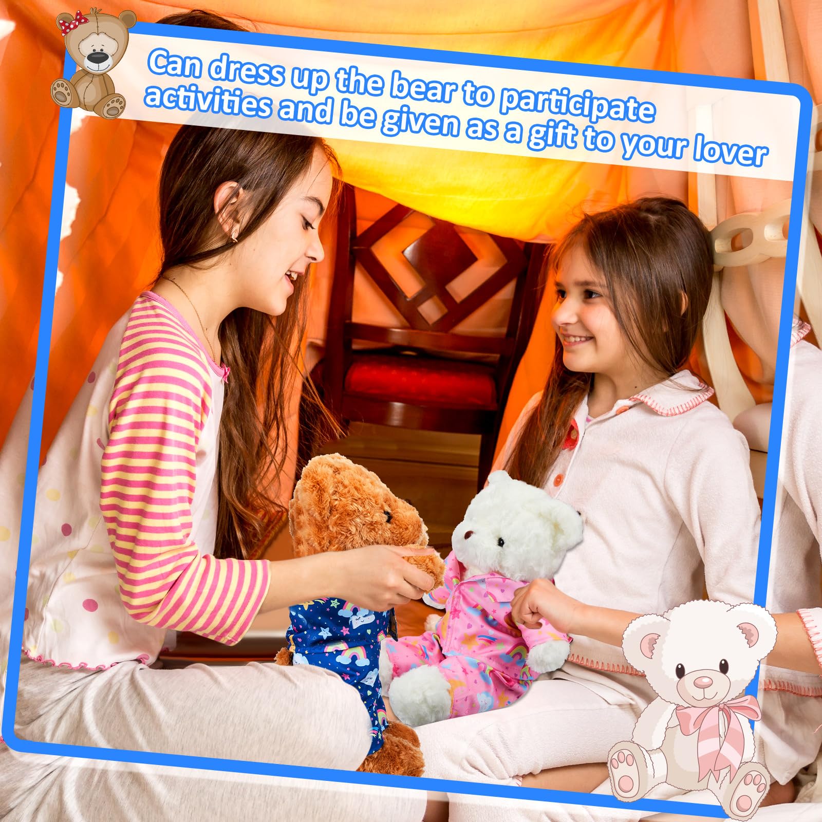 Civaner 2 Pack Blue and Pink Bear Clothes Outfit, Fit Most 12-16 Inch Bears Stuffed Animal Pajamas Plushie Clothes for Stuffed Animals, Pre-Kindergarten Toys(Rainbow Style)