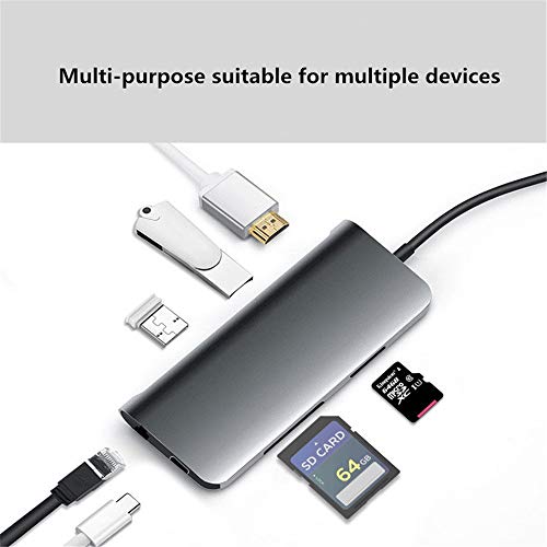 ZPLJ High-Speed USB C Hub 7 in 1 USB C Adapter with 4K HDMI 2 USB 3.0 Ports SD TF Card Reader PD Charging,Gigabit Network Card Compatible USB Hub Adapter Portable