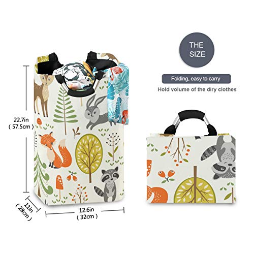 Laundry Hamper Bucket Cute Woodland Animals Trees Mushrooms Berries Collapses Laundry Basket Washing Bin for Home Organizer Nursery Storage Baby Hamper Kids Room