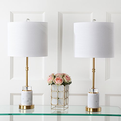 JONATHAN Y JYL5003A-SET2 Set of 2 Table Lamps Harper 27" Marble/Crystal LED Table Lamp Modern Contemporary Bedside Desk Nightstand Lamp for Bedroom Living Room, White/Brass Gold