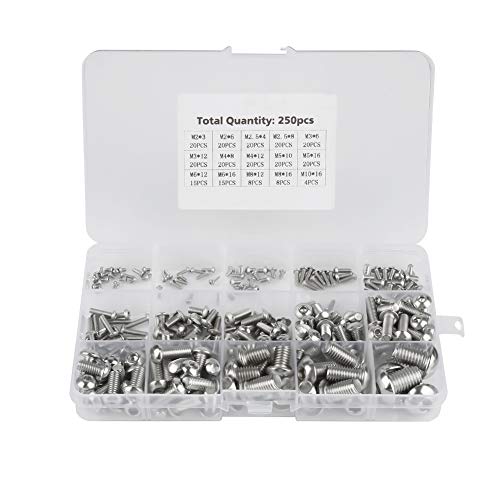 Screws Set, 250pcs M2/ M2.5/ M3 /M4/ M5/ M6/ M8/ M10 Machine Screws Set for Laptop/Keyboard/Phone/PC