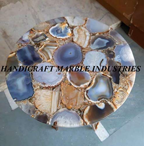 Agate Table With Metal Stand, Natural Agate Table, Round Agate Stone Table, Centerpiece, Agate Side Table 18" Inch, Piece Of Conversation, Family Heir Loom