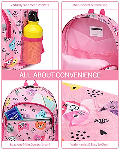 Bagseri Toddler Backpack for Girls, Lightweight Kids Backpack Daycare Bag Preschool Backpack for Girls, 12 Inch (Cat Pink)