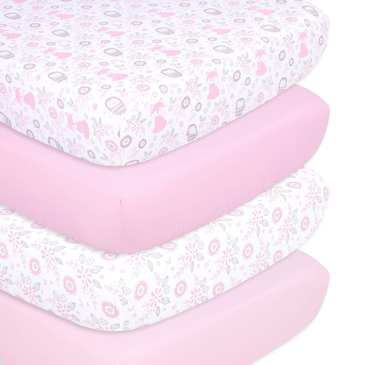 The Peanutshell Pink Woodland Floral Fitted Crib Sheet Set for Baby Girls (Pink Woodland)