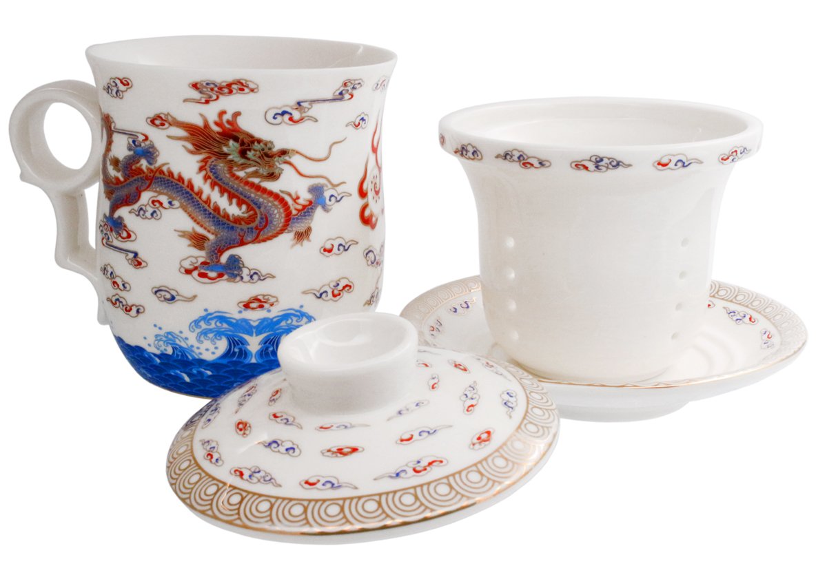 Ameolela Porcelain Tea Cup with Infuser Lid and Saucer Sets - Chinese Jingdezhen Ceramics Coffee Mug Teacup Loose Leaf Tea Brewing System for Home Office