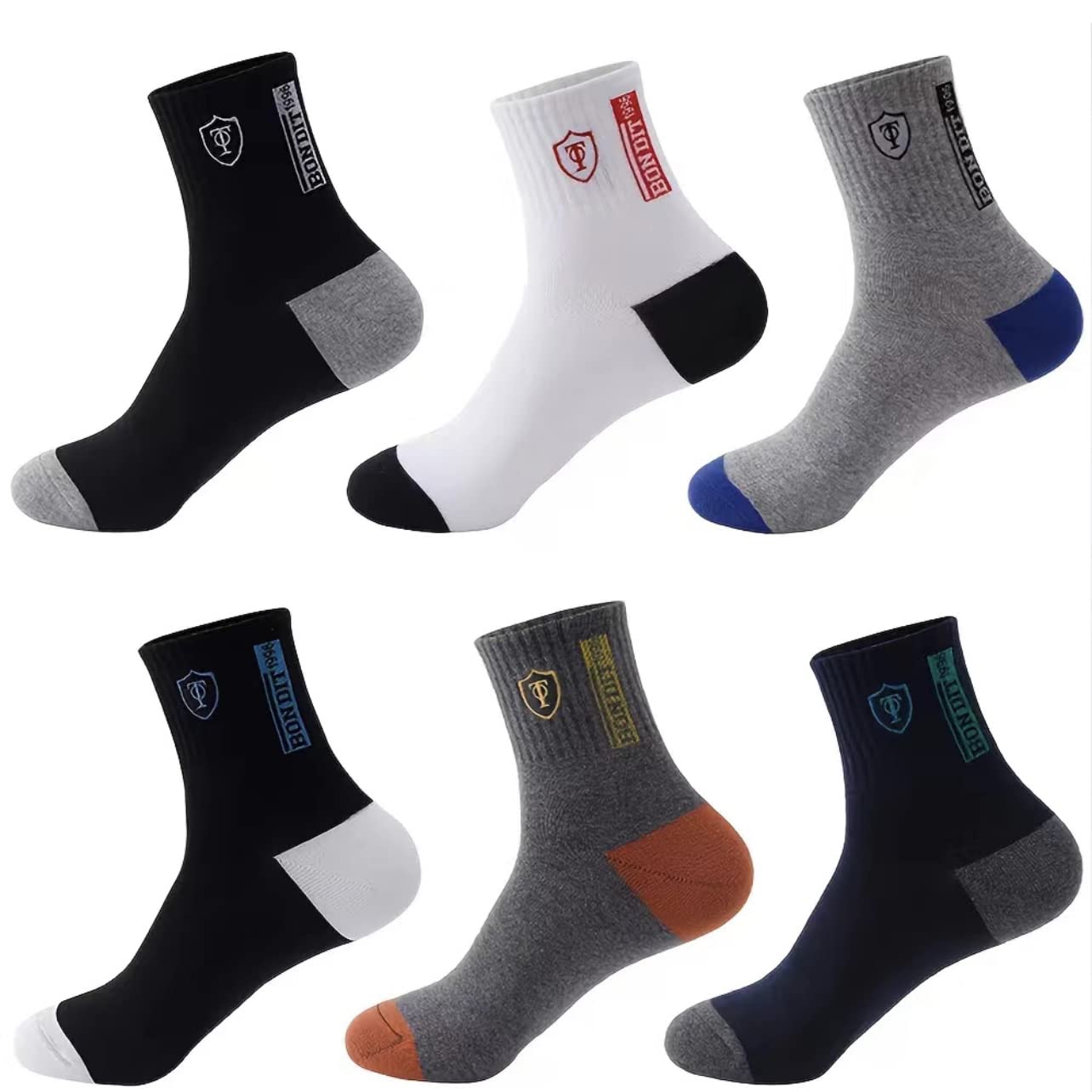 6pairs Men's Cotton Sweat Absorbing Embroidered Crest Athletic Socks, Ankle Socks