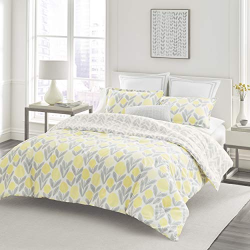 Laura Ashley Home - Euro Sham Set, Smooth Cotton Shams with Zipper Closure, Lightweight & Stylish Home Decor (Stitched Vine Leaf Grey, 2 Piece)
