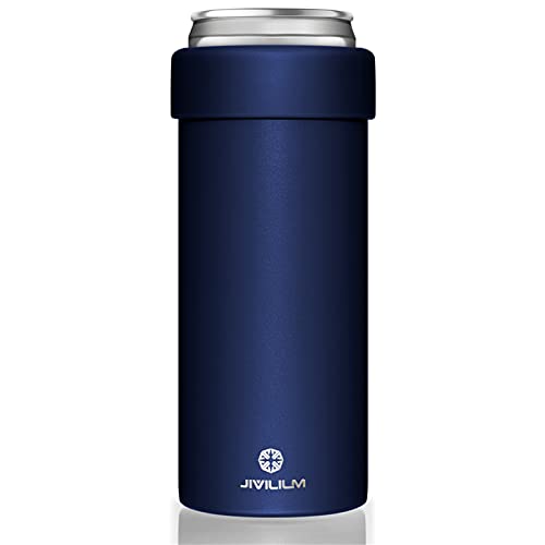 JIVILILM Stainless Steel Insulated Cooler for 12oz Slim Cans | Skinny Can Drinks Holder for Hard Seltzer, Beer, Soda, and Energy Drinks (Navy Blue)