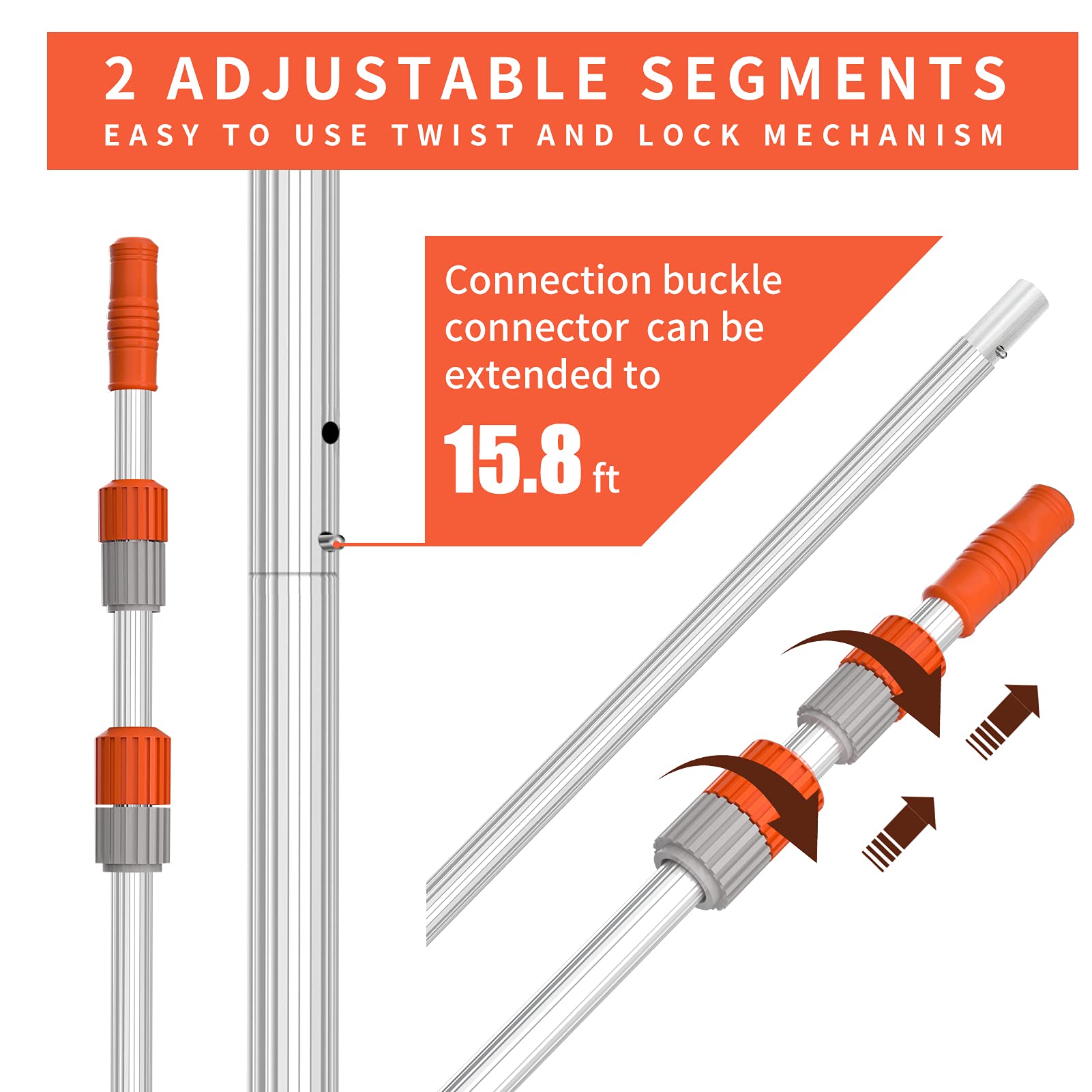 AgiiMan Aluminum Telescoping Swimming Pool Pole 16 Foot, Pool Net Skimmer Rake Vacuum Head Brush Cleaning Heavy Duty