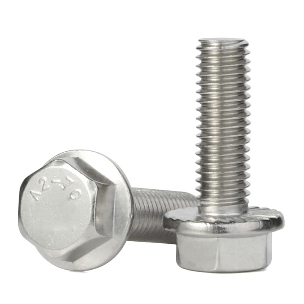 M6 x 10mm 12mm 16mm 20mm 25mm Flanged Hex Head Bolts Flange Hexagon Screw Assortment, Stainless Steel 18-8 (304), DIN 6921, Quantity 25