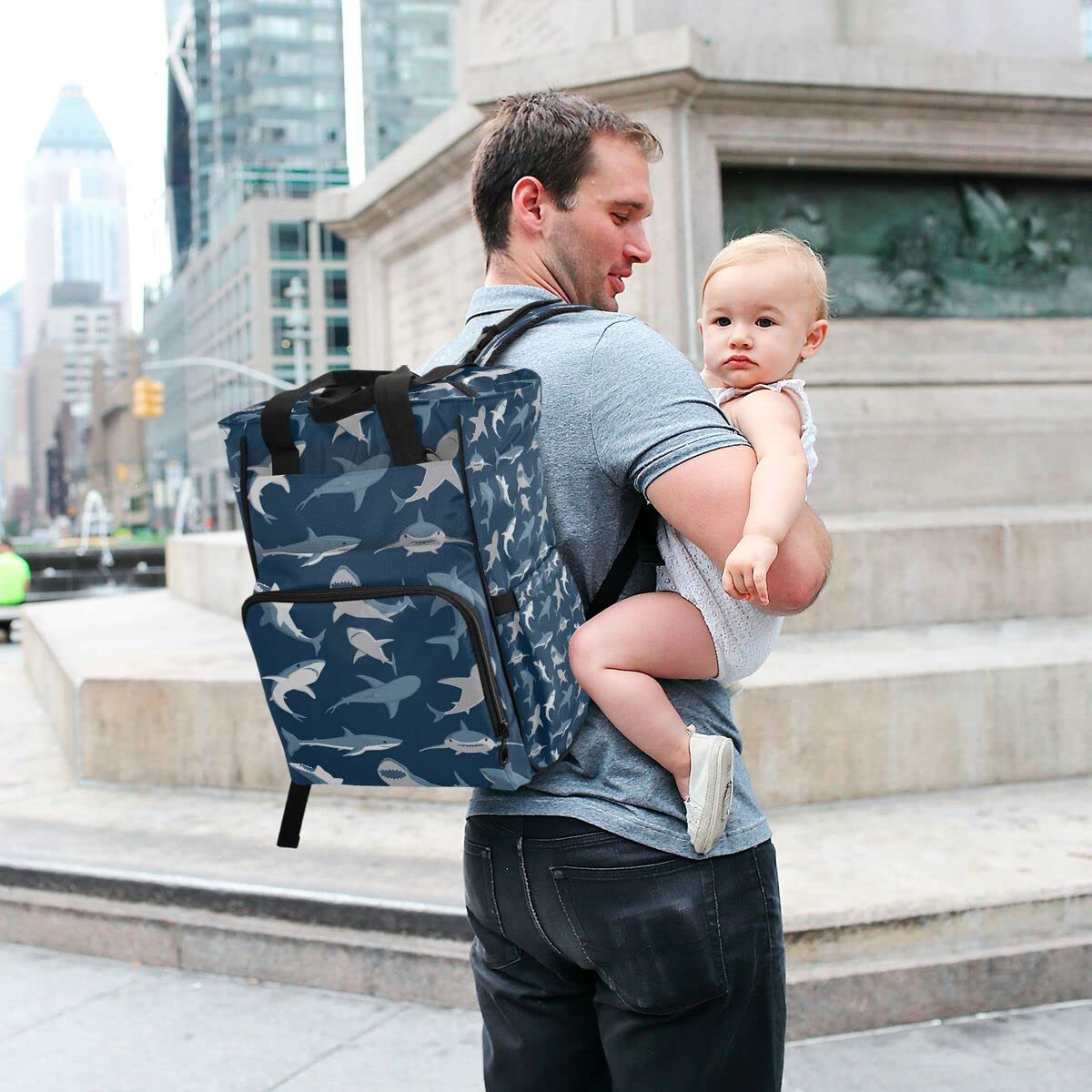 ALAZA Dark Blue Shark Fish Diaper Bag Backpack Multifunction Travel Back Pack Large Capacity Bag