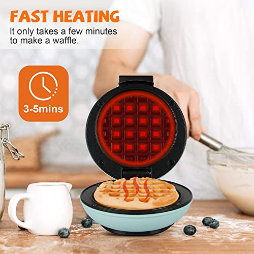 CROWNFUL Mini Waffle Maker Machine, 4 Inch Chaffle Maker with Compact Design, Easy to Clean, Non-Stick Surface, Recipe Guide Included, Perfect for Breakfast, Dessert, Sandwich, or Other Snacks, Green