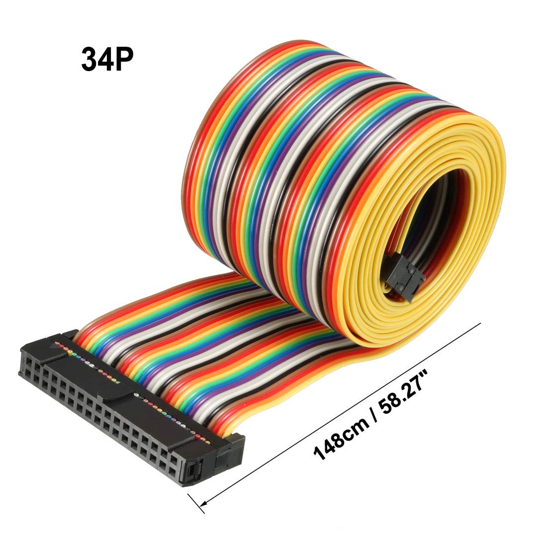 uxcell IDC Rainbow Wire Flat Ribbon Cable 34 Pins 148cm Length 2.54mm Pitch Type-B