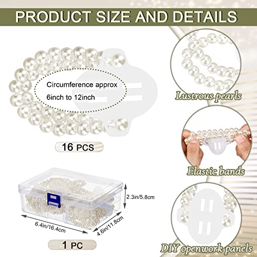 BOARDFEB Corsage Wristlet Band 16 Pcs Elastic Pearl Bracelet Wrist Corsage Bracelets DIY Flower Bracelet with Storage Box for Bride Prom Accessories Wedding Party Decorations