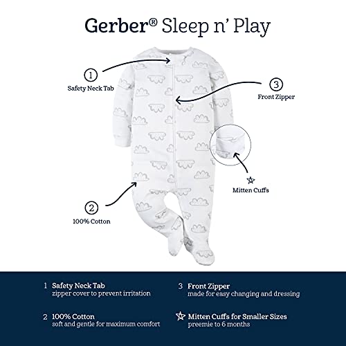 Gerber Unisex Baby 4 Pack Sleep 'N Play Footie Clouds/Elephant 0-3 Months
