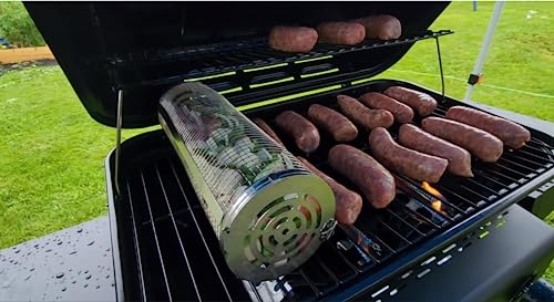 Grill Basket 2 PCS Rolling Grilling Baskets for Outdoor Grilling,Bbq Grill Grilling Basket Cylinder.Barbeque Stainless Steel Accessories for Fish, Shrimp, Meat, Vegetables, Fries (11.8 inch*2)