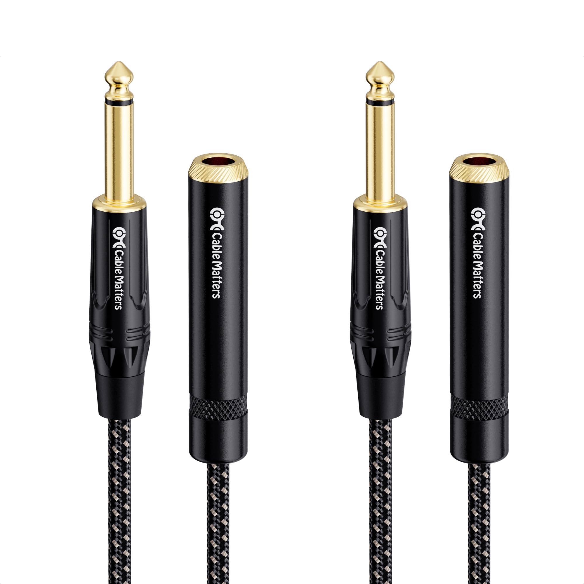Cable Matters 2-Pack 1/4 Inch Mono TS Extension Cable in Black - 6 Feet / 1.8 Meters, Guitar Extension Cable, 1/4 Instrument Extension Cable