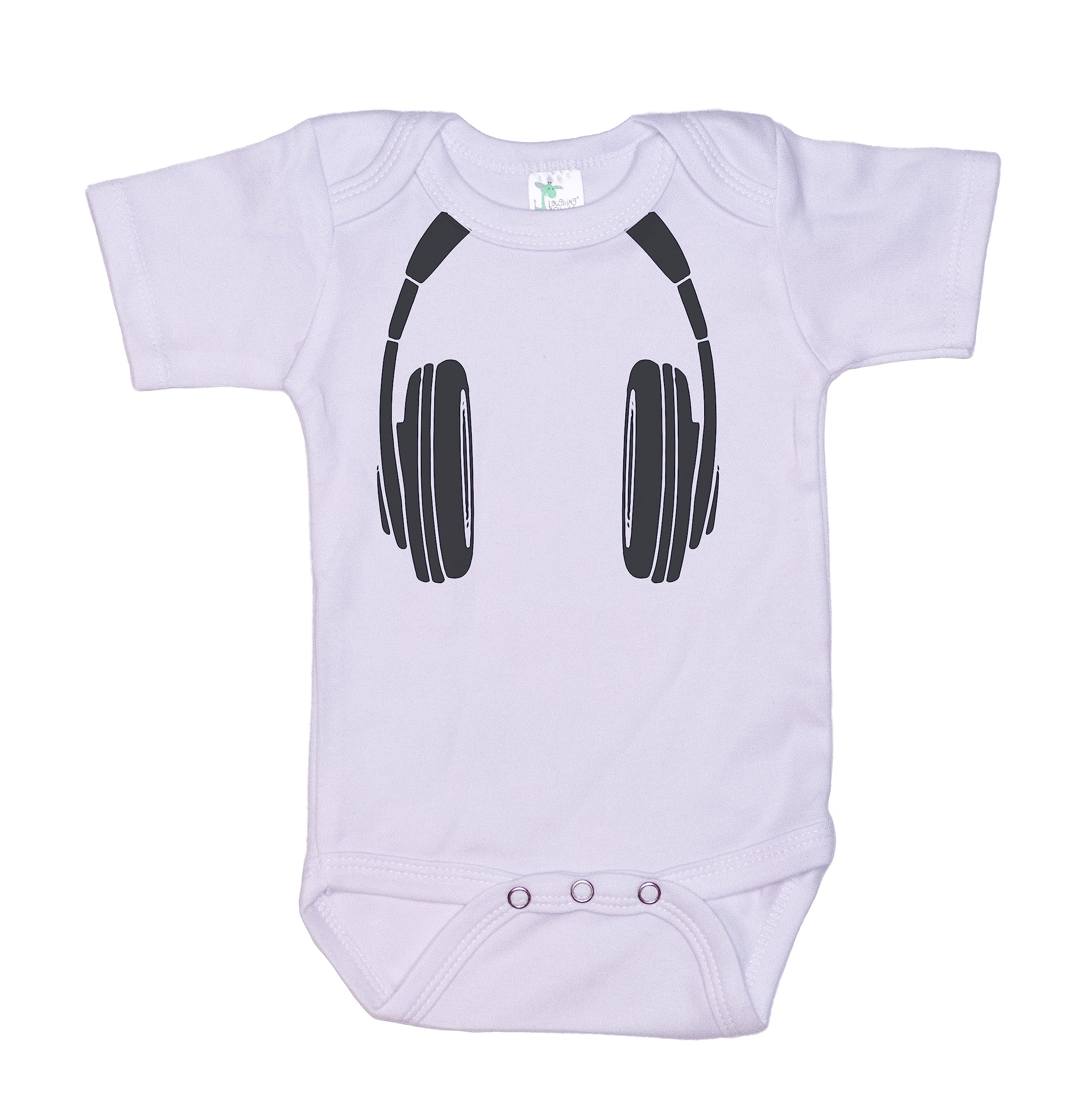 Ebenezer Fire DJ Baby Onesie/Headphones/Infant Music Outfit/Infant Bodysuit (0-3M, WHITE SS(BLACK TEXT))