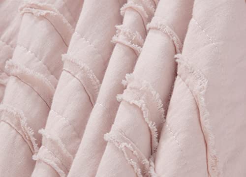 Chezmoi Collection Katy 3-Piece Frayed Edge 100% Washed Cotton Quilt Set - Soft-Finished Lightweight Bedspread All Season Bedding, King, Blush