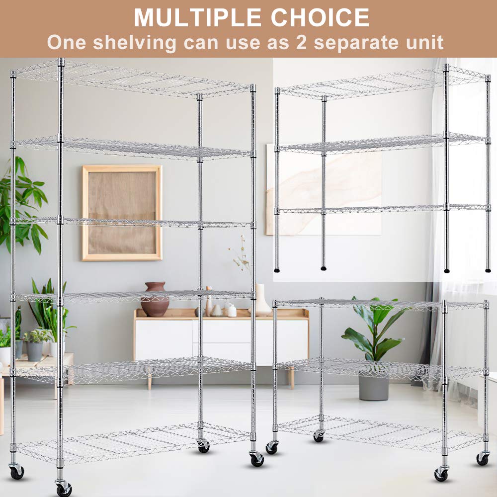 BestShop 6 Tier Wire Shelving Storage Metal Shelf Standing Shelf Units Height Adjustable Garage Shelving 48"x18"x82" with Wheels/Feet Levelers 2100lbs Capacity Commercial Shelving, Chrome
