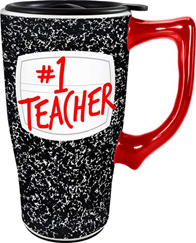 Spoontiques - Ceramic Travel Mugs - # 1 Teacher Cup - Hot or Cold Beverages - Gift for Coffee Lovers
