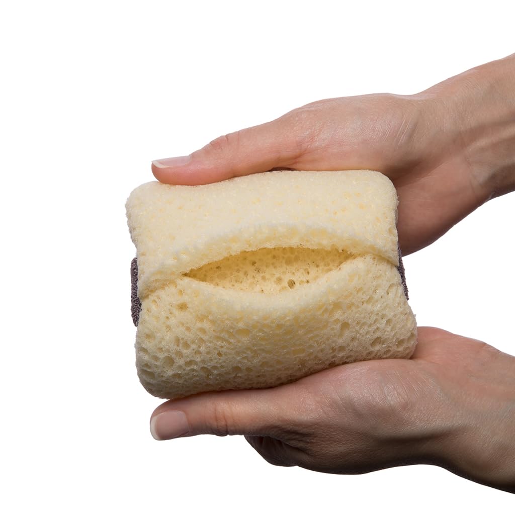 MartiniSPA Exfoliating Body & Shower Sponge with Soap Pocket. All Natural Italian Deep Cleansing Sponge with Soap Saver Pouch & Hand Strap for Men & Women - Use in Shower or Bath - 2 Units/Beige Color