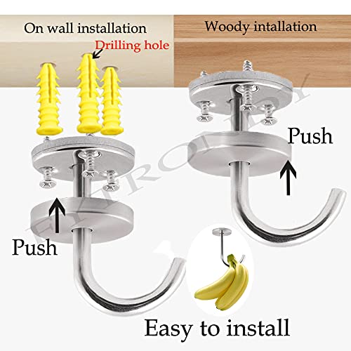 FYTRONDY Stainless Steel Screws Mount Large arc Ceiling Hooks, Coat Hanger, Plant Hanger (4-1/2 INCH , 4 Pack)