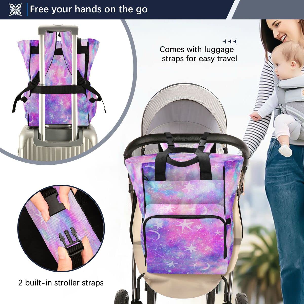 ALAZA Marble Galaxy Star Moon Print Diaper Bag Backpack Multifunction Travel Back Pack Large Capacity Bag