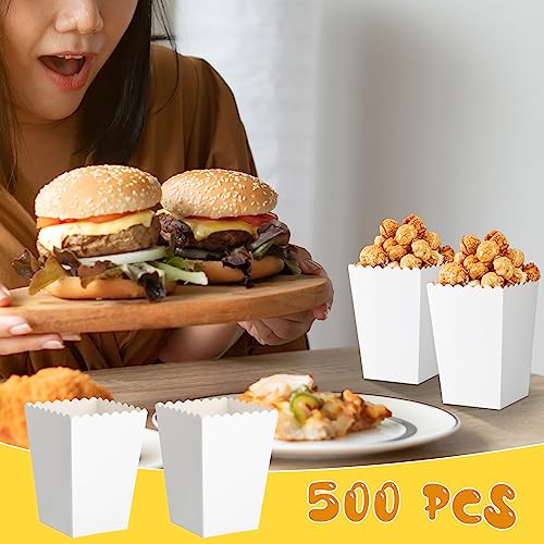 Dandat 500 Pcs White Popcorn Boxes Mini Paper Popcorn Box Cardboard Popcorn Containers for Party Movie Night Birthday Wedding Decoration(2.2 x 4.2 x 3 in)