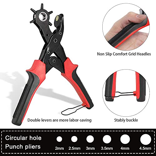 Leather Hole Punch Tool Set, Belt Hole Puncher Kit, Professional Puncher for Belt, Saddle, Dog Collars, Watch Strap, Shoe, Fabric, Paper, Craft Projects, Easily Punches Perfect Round Holes