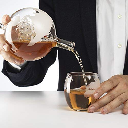 Gifts for Dad, Men Whiskey & Wine Decanter Globe World Set with Globe Glasses Anniversary Birthday House Warming for Liquor Scotch Bourbon Vodka, Gift for Him Husband, Gifts For Men Globe - 850ml