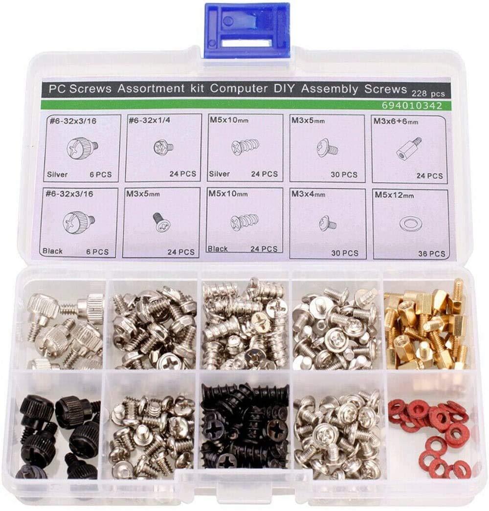 Life-Q 228PCS Personal Computer Screw Standoffs Set Kit, M3/M3.5/M5 Laptop Screws for Hard Drive Computer Case Motherboard Fan Power Graphics CD-ROM